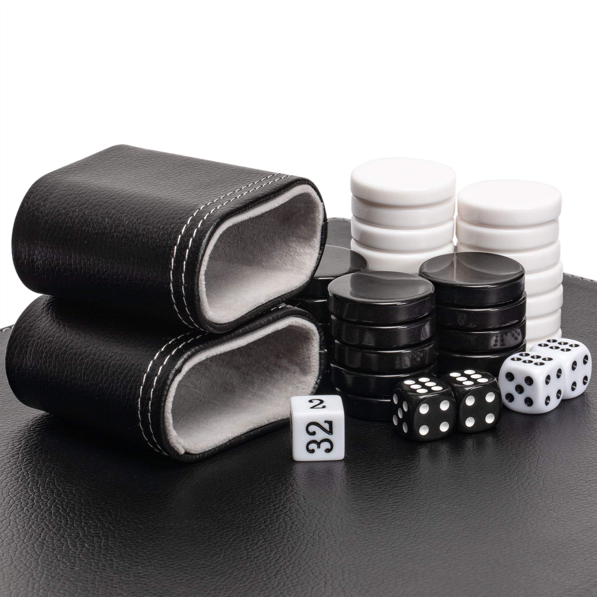 Yellow Mountain Imports Leatherette Backgammon Set, Antalya with Acrylic Checkers and Accessories - 17-inch Folding Board