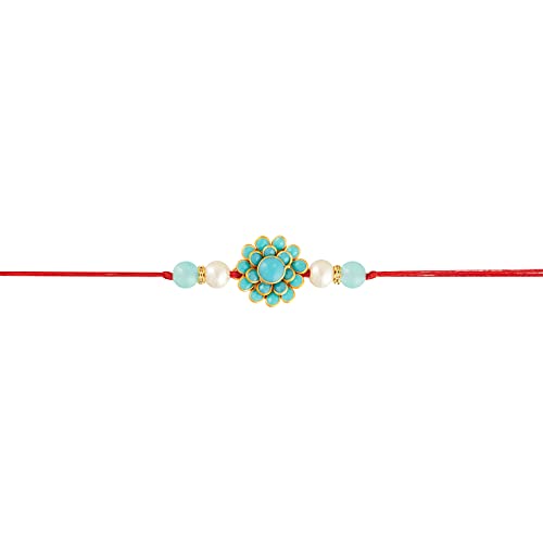 Rakhi For Brother and Bhabhi Traditional Flower Lumba Designer Fancy Bracelet on Rakshabandhan Traditional RKLM28 (Flower, Light Blue)