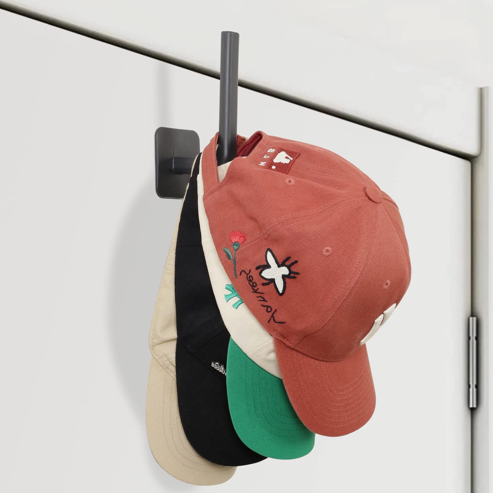 Funnacle Hat Rack for Baseball Caps Adhesive Hat Hooks for Wall, Hat Hanger Storage Baseball Cap Organizer, No Drilling Strong Hat Holder for Door, Closet, Bedroom,Office(Black, 2 Pack)