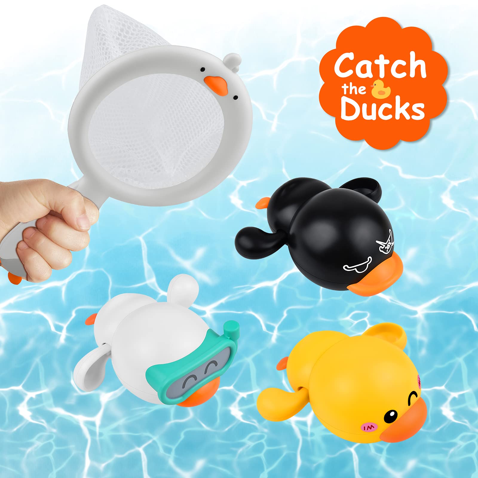 LiKee Silicone Pull Strings Toy and Wind Up Duck Bath Toys