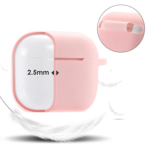 Protective Case Cover for Airpods 3 Charging Case, Soft Silicone Case Compatible with Air Pods 3rd Generation 2021 with Cute Ball Fluffy Pom Pom Keychain Kit (3rd, Pink)