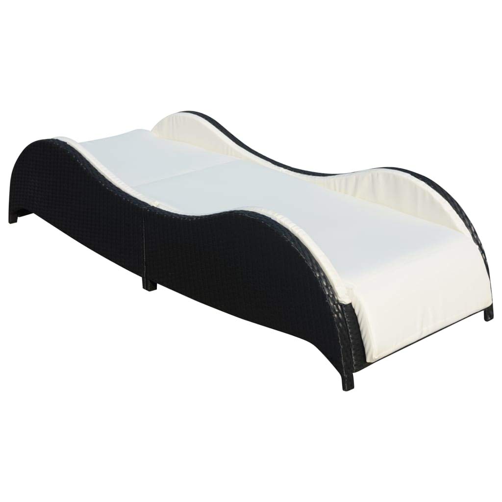 vidaXL Sun Lounger with Cushion, Black Poly Rattan - Stylish and Comfortable Patio Furniture with Adjustable Backrest and Weather-Resistant Material