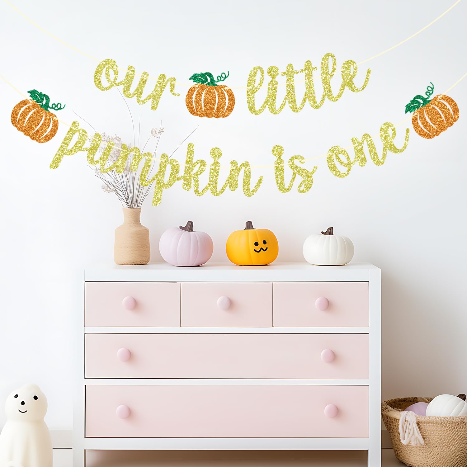 Our Little Pumpkin is One Banner, Little Pumpkin 1st Birthday Decorations, Fall First Birthday Banner, Fall Pumpkin Baby Shower Birthday Party Decorations, Gold Glitter