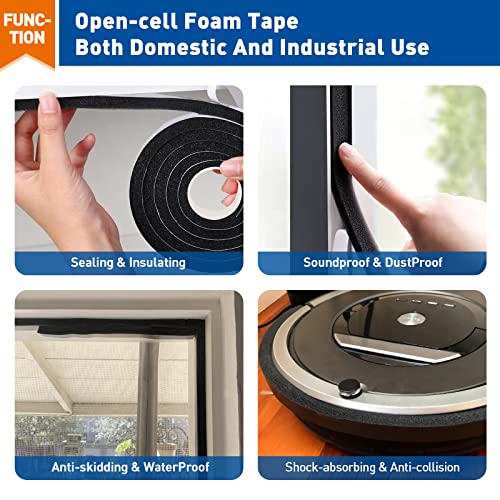 MAGZO Adhesive Foam Weather Stripping 1 Inch W X 1 Inch T, Thick Window Air Conditioner Sealer Open Cell High Resilience, Total Length 13 Feet (6.5ft x 2 Rolls)