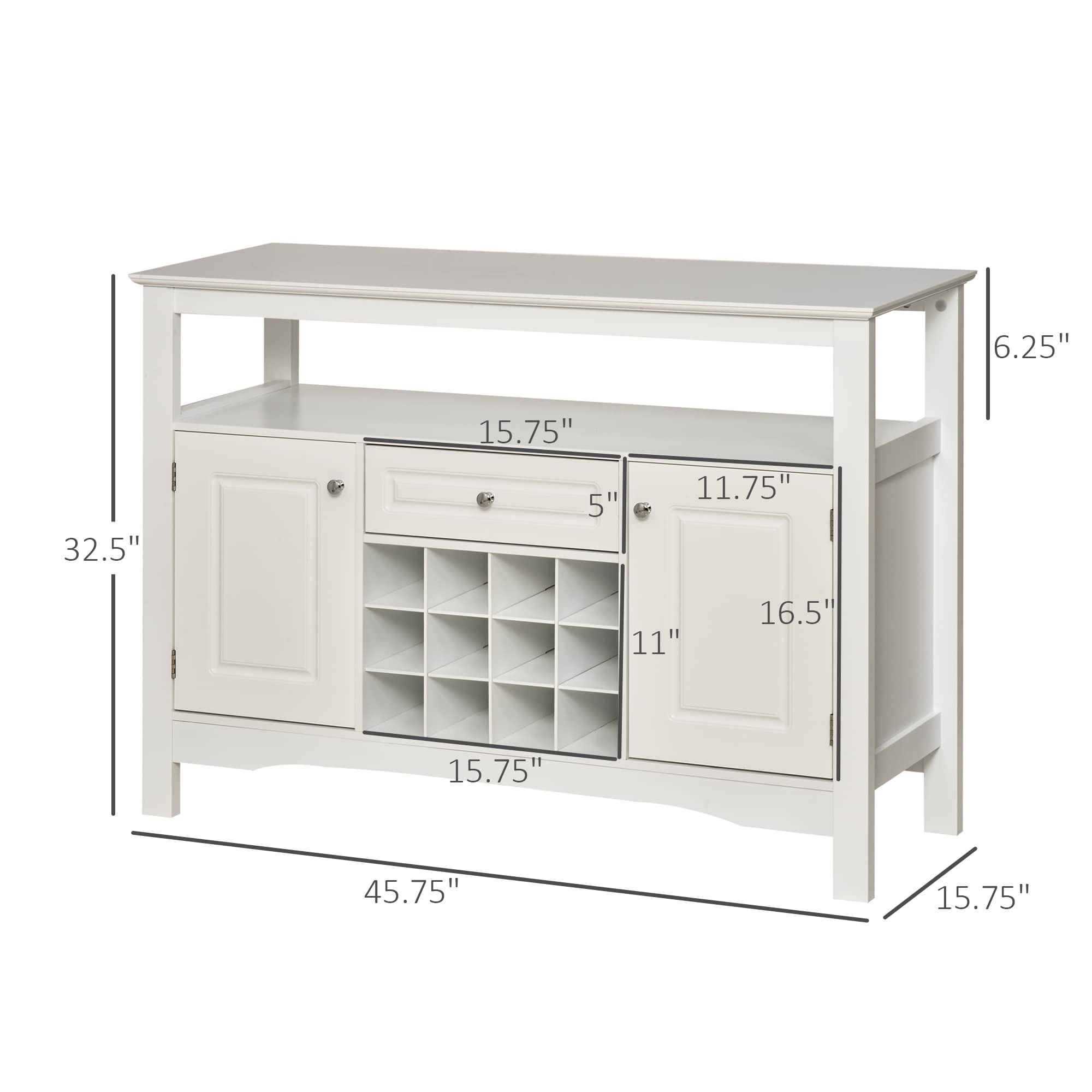 HOMCOM Coffee Bar Cabinet, Modern Sideboard Buffet Cabinet, Wine Cabinet with Drawer and 12-Bottle Wine Rack for Living Room, White