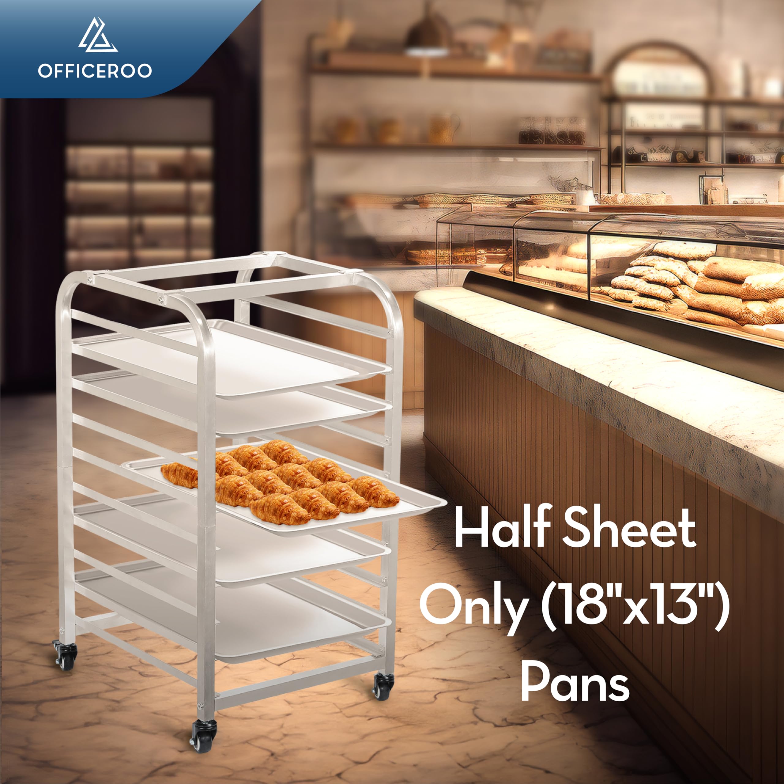 OFFICEROO Bakery Bun Pan Speed Rack - Half Sheet Only, Size Adjusted, Food Trays Cart, for Commercial Baking and Bakers (10 Tiers), Trays Not Included