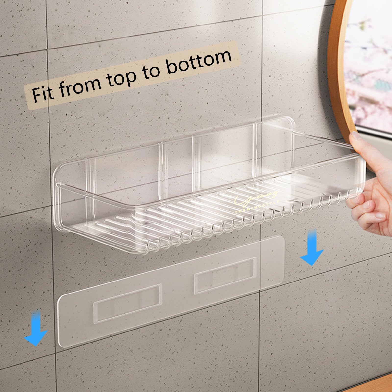 Resdenio Wall Mount Shower Caddy Hanging - No Drill Bathroom Shelves with Self Adhesive Tape, Shower Organizer and Storage Shelf for Bathroom, Kitchen, Utility Room (long basket)