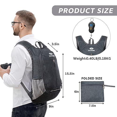 Prpeko 15L Small Lightweight Hiking Backpack ,Hiking Daypack Women,Foldable Hiking Backpack with A Water Bottle Holder.