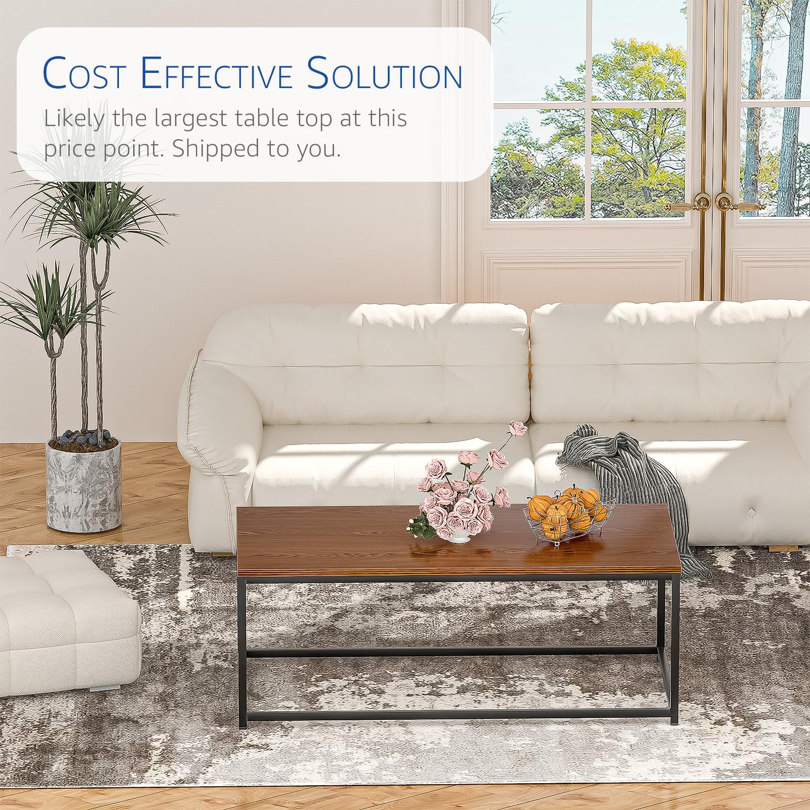 Our Modern Space Modern Industrial Style Rectangular Coffee Table for Living Room, Bedroom - Rustic Accent Minimalistic Furniture with Wood Grain Top & Metal Frame - Center TV Table - Rustic Brown