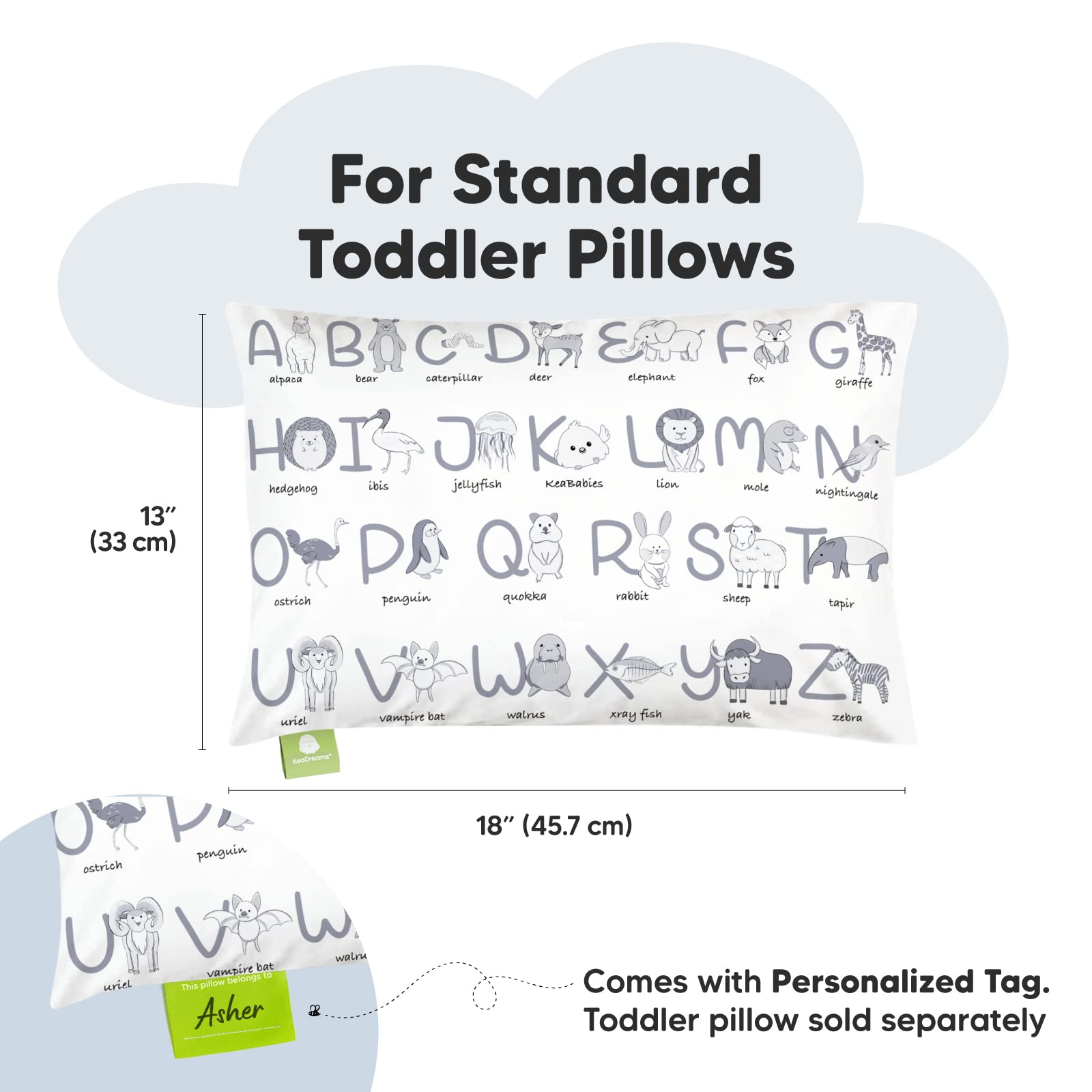 KeaBabies 2-Pack Toddler Pillow and Toddler Pillowcase for 13X18 Pillow - Soft Organic Cotton Toddler Pillows for Sleeping - Organic Toddler Pillow Case for Boy, Kids