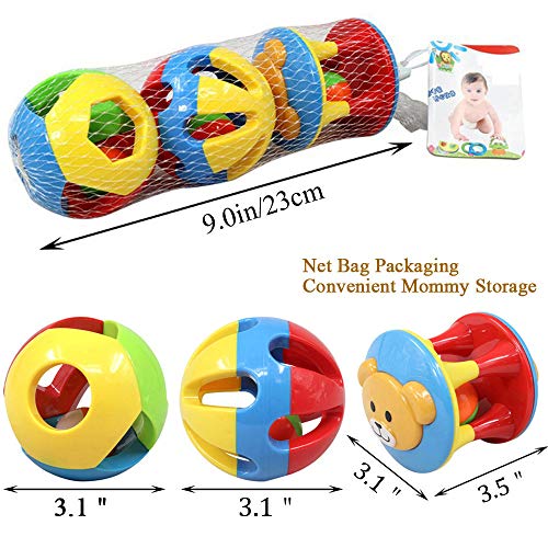 FOREAST 3 Pcs Baby Rattle Ball Toys Colourful Shaking Bell Developmental Rolling Balls Newborn Handbells Infant Gift