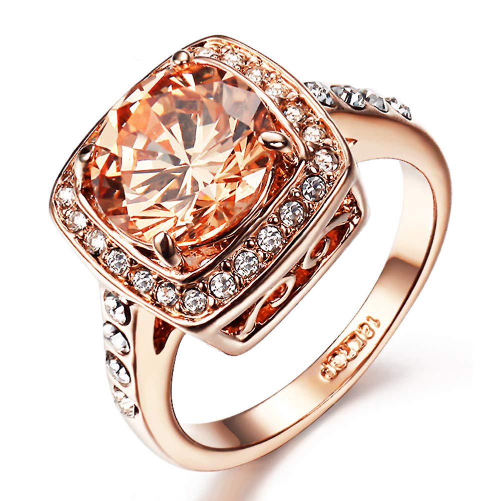 Yellow Shinning Cubic Zirconia Topaz Rings For Women 18K Rose Gold Plated (Yellow, 8)