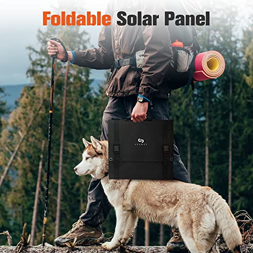 KAUWOX 60W Portable Solar Panel, 23% High Efficiency,USB QC 5V 3.0A&USB Type-C 5V 2.4A&DC 18V Power Output Interface ,IP65 Water & Dustproof Design for Phones, Tablets, Digital Cameras,Camping