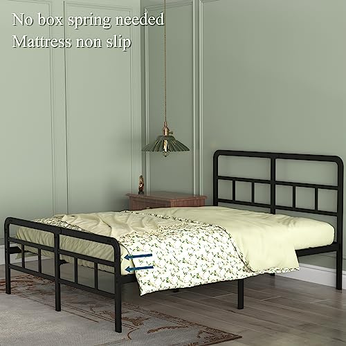 Richwanone Full Size Bed Frame with Headboard and Footboard, 14 inch Metal Platform with Steel Slat Support, No Box Spring Needed, Easy Assembly, Black