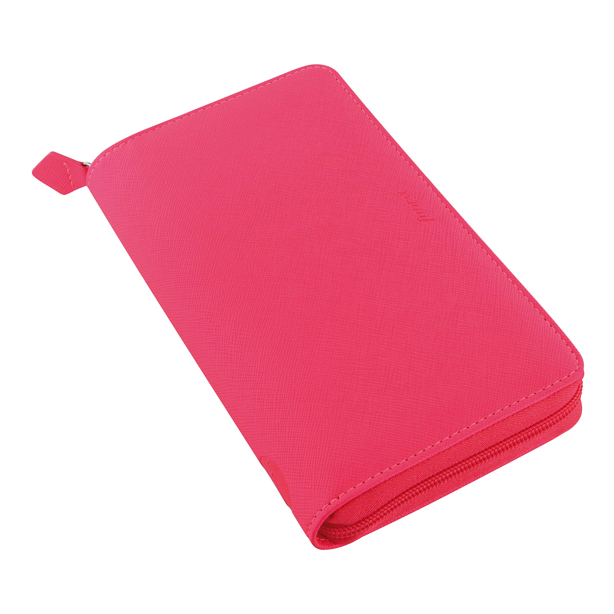 Filofax 2021 Saffiano Zip Fluoro Pink - Personal Compact, Zip Closure, 6 Rings, Includes Week On 2 Pages Calendar Diary, Multilingual (C028751-21)