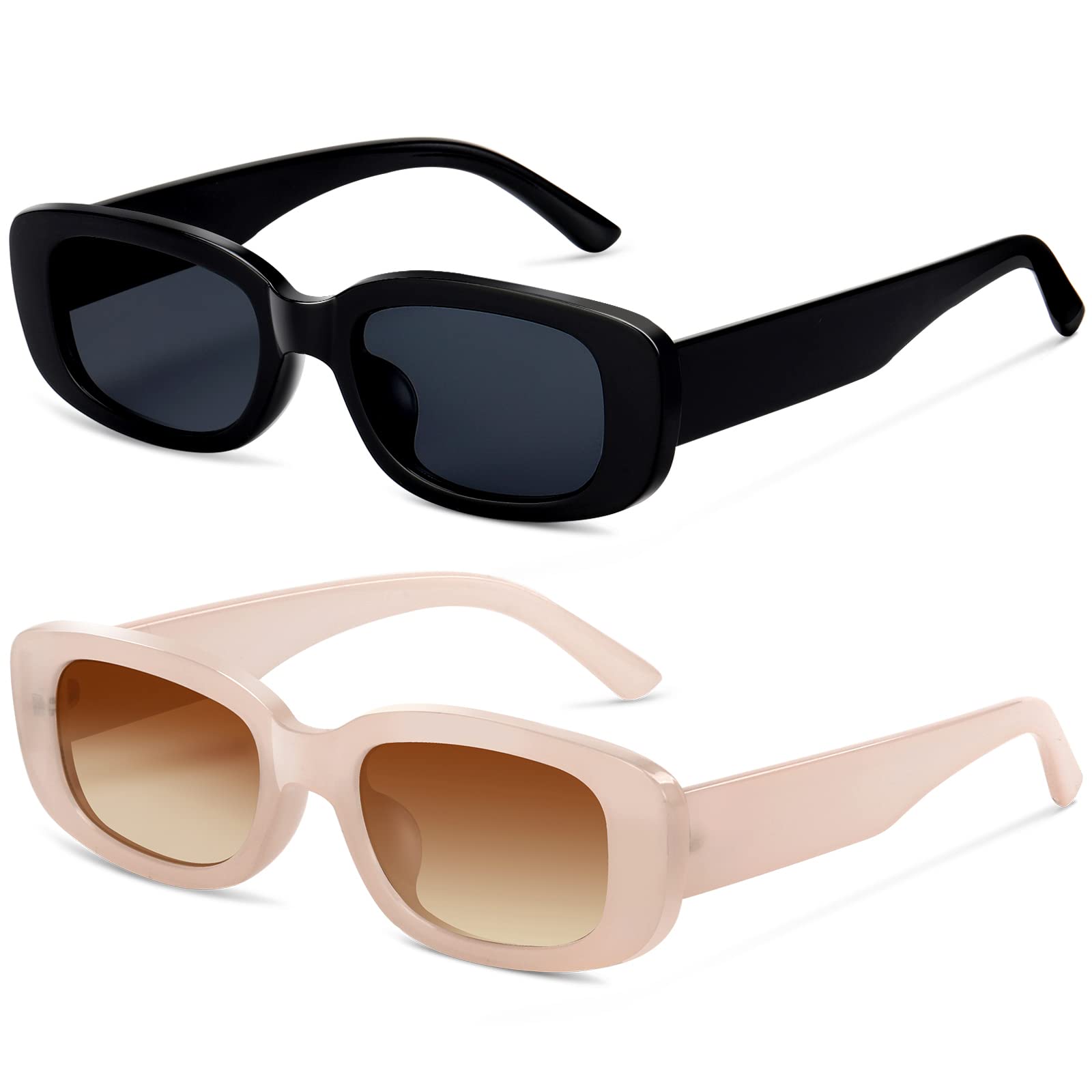 GEELUN Rectangle Womens Sunglasses Retro Fashion 90s UV400 Protection Square Frame Y2K Sunglasses (A3-hei+mi-2MT) 1