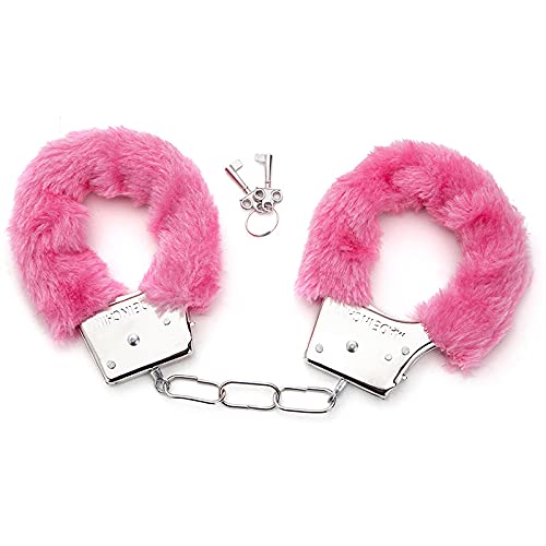 JORCEDI Wrist Plush Fluffy Handcuffs Bracelet Soft Plush Cuffs Fun Party Favor, Stage Or Costume Prop (Pink)