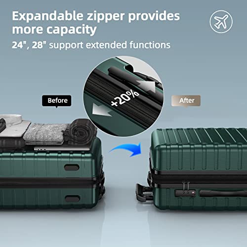 SHOWKOO Luggage Sets Expandable ABS Hardshell 3pcs Clearance Luggage Hardside Lightweight Durable Suitcase sets Spinner Wheels Suitcase with TSA Lock (Dark Green)