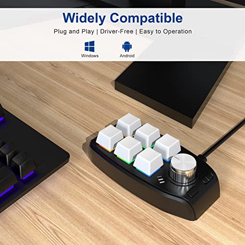 MACIMO RGB Custom Knob Keyboard 6 Key 1 Knob Gaming Mini Keyboard Copy Paste Keypad Wired White