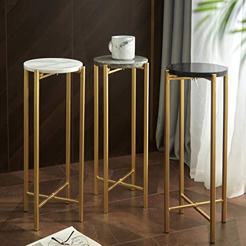Urban Shop White Marble Collapsible Side Accent Drink Table with Gold Metal Legs, β8.5 in x 8.5 in x 22.5 in