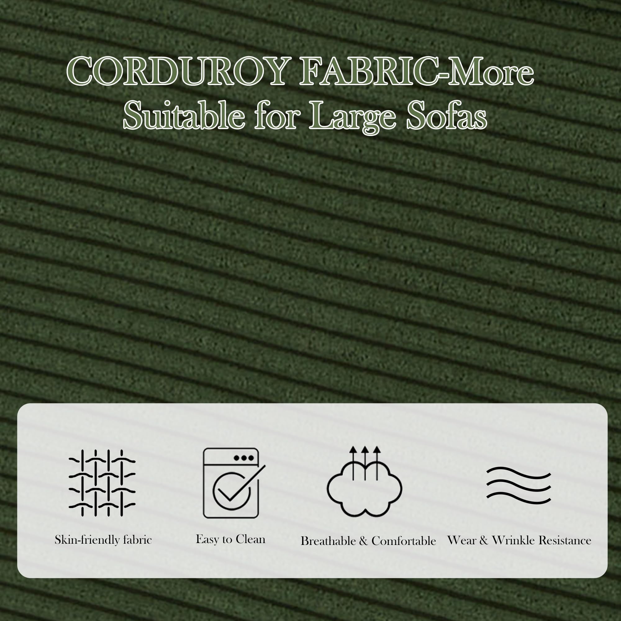 Quenvo Corduroy Sofa Couch for Living Room, Modern 3 Seater Modular Sectional Sofa with 5 Sofa Pillows, Comfy Deep Seat Sofa with Wide Armrest for Apartment Lounge, 89 Inch, Green