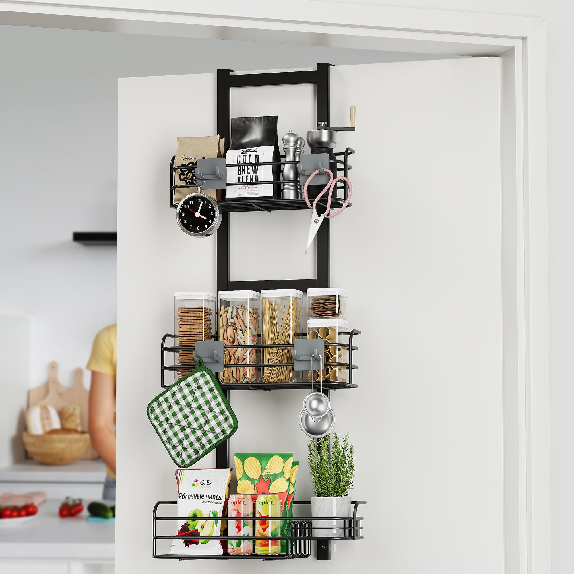 Nieifi Over The Door Shower Caddy Pantry Organizer Rack with Reliable Hooks, Sturdy Hanging Shower Organizer Shelf Basket Storage Rack, Bathroom Shelves Drill Free Extra Large, Silver