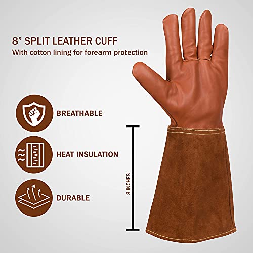 KBar7 Welding Gloves 1 Pair Heat Resistant for Forging, Stick, Mig Tig Womens and Mens XS, Small, Medium,Large,XL, XXL (Xs, Brown)