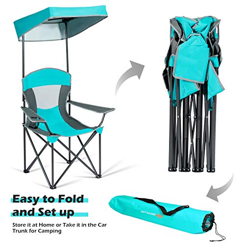 Goplus Folding Canopy Chair, Outdoor Camping Chair w/Cup Holder and Carrying Bag for Beach Park Poolside Patio (Turquoise)
