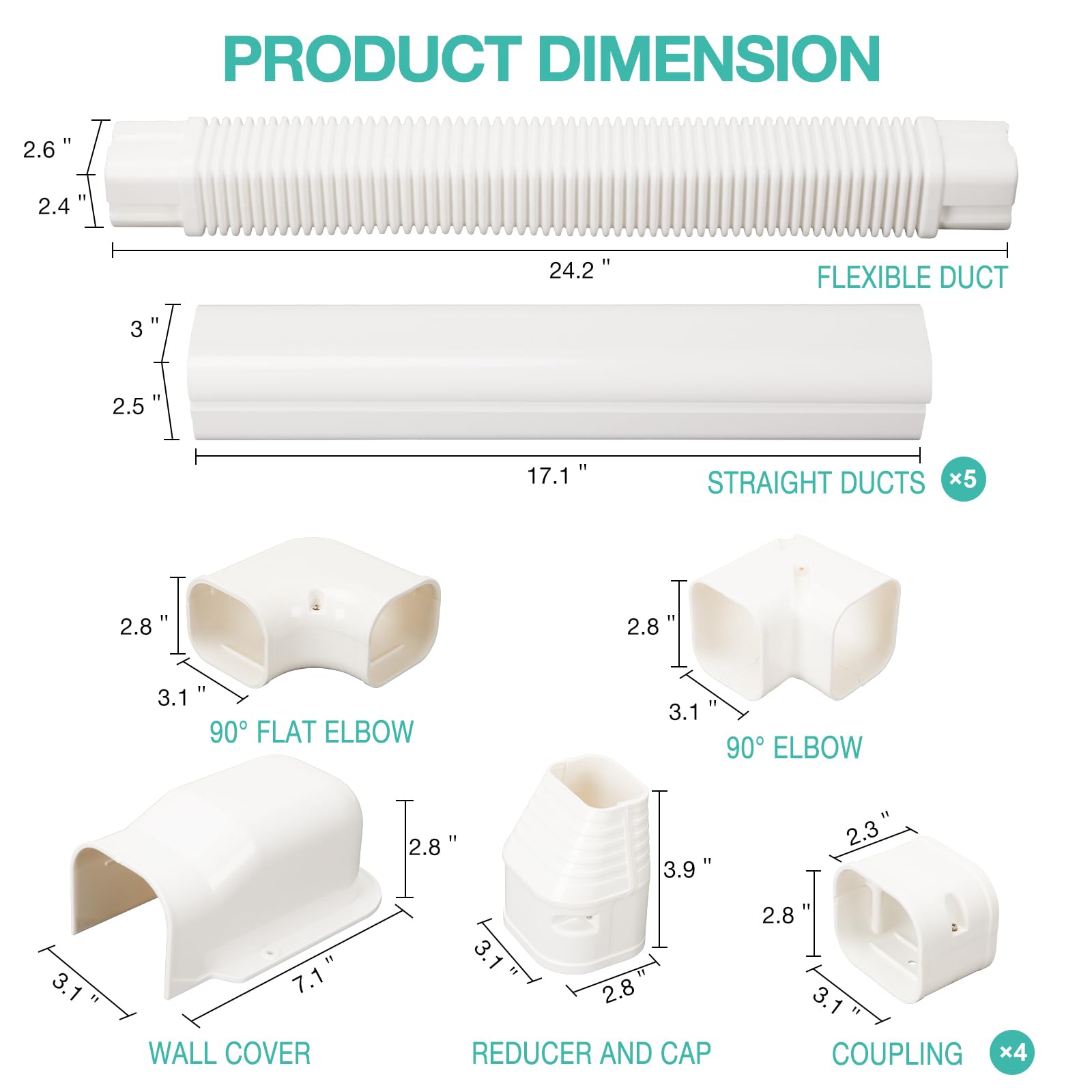 OSMOFUZE 3" W 10Ft L Mini Split Line Set Cover Kit, Air Conditioner Decorative PVC Line Cover Kit for Mini Split AC and Heat Pumps