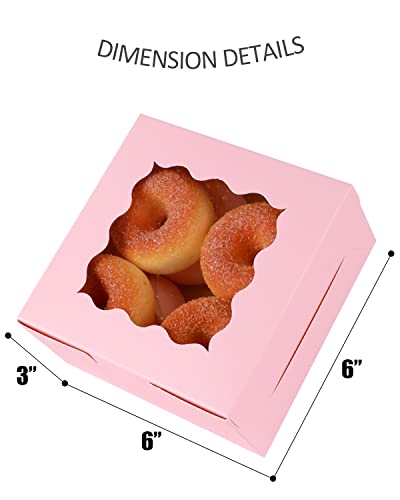 Pink Cookie Boxes with Window 36packs 6x6x3 Pink Bakery Box Pastry Box for Wedding Favor Birthday & Party qiqee