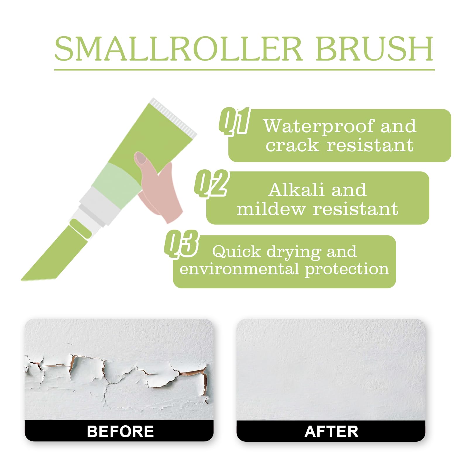 Small Roller Spackle Wall Repair Brush, 2-in-1 Small Rolling Brush Wall Paint Repair Tool, Quick Drying and Waterproof Wall Roller Paint Repair Paste for Living Room, Bedroom, Bathroom