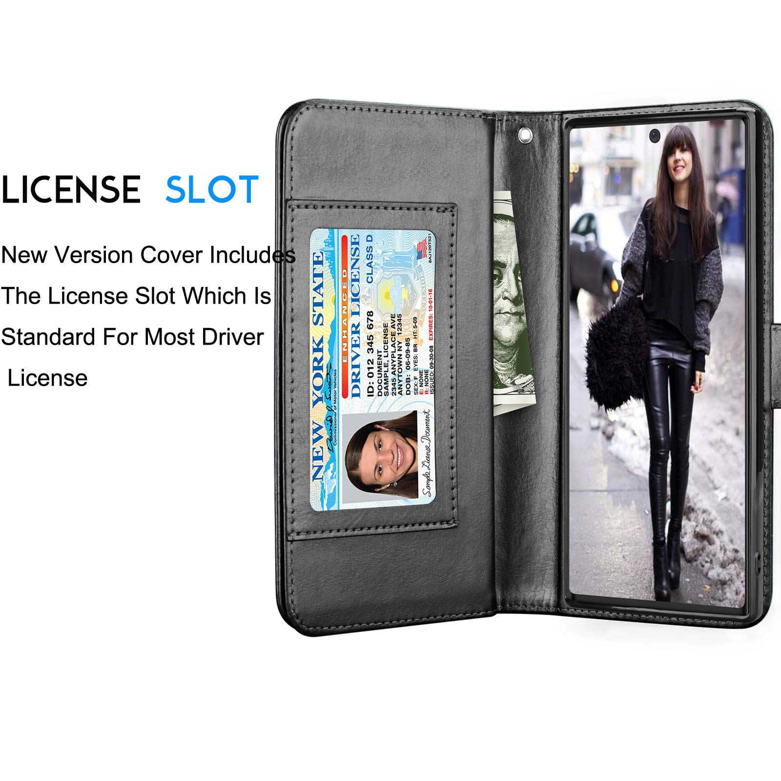Galaxy Note 10 Plus Case, Galaxy Note 10+ Wallet Case, Luxury Cash Credit Card Slots Holder Carrying Folio Flip PU Leather Cover [Detachable Magnetic Hard Case] Kickstand for Samsung Note10+ [Black]