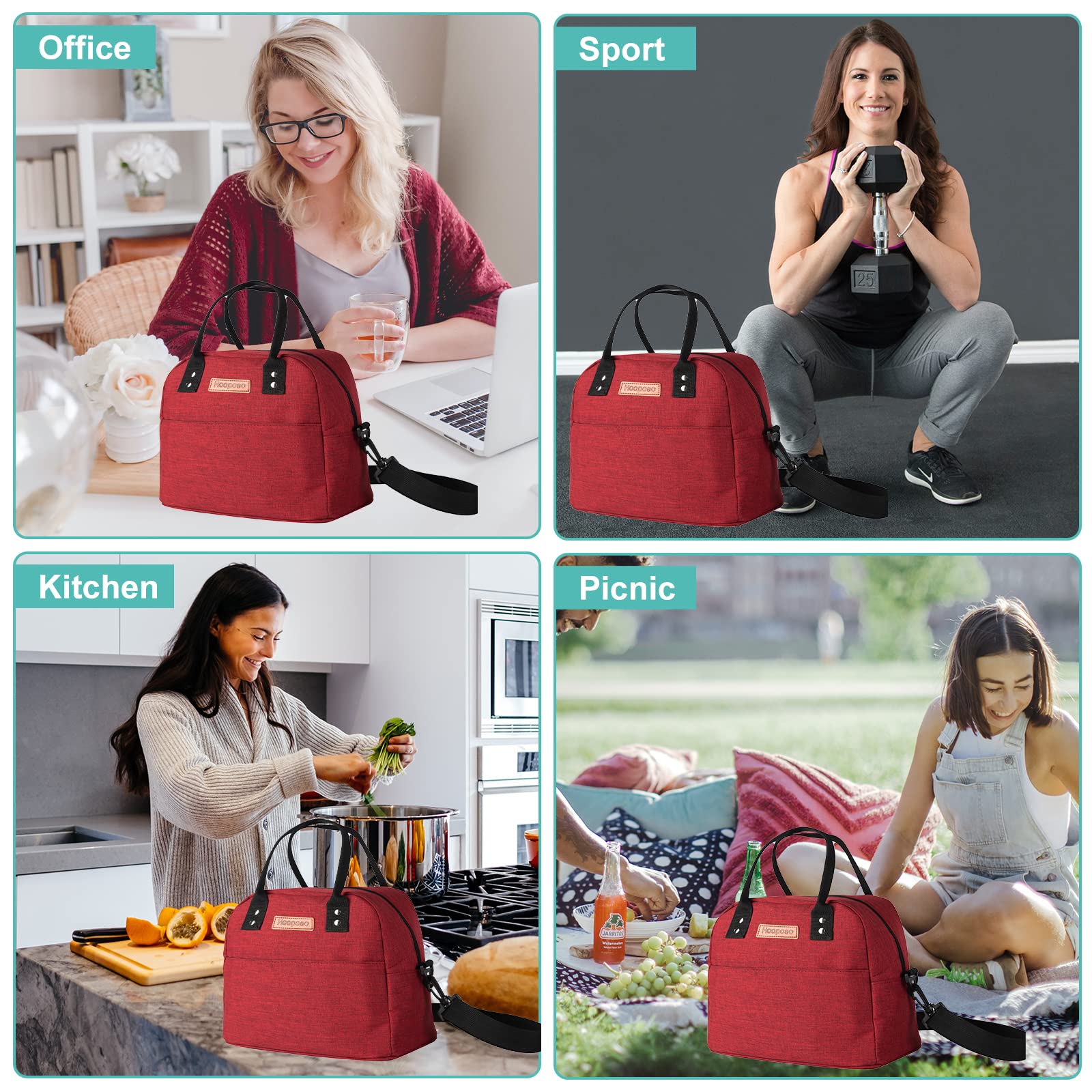 havatree Insulated Lunch Bag Women - Reusable Lunch Box for Work Picnic Beach Outdoor Sports - Leakproof Cooler Bento Box Freezable Lunchbox with Adjustable Shoulder Strap