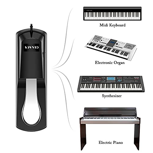 Sustain Pedal for Keyboard - Sovvid Universal Foot Pedal with Polarity Switch for All Brands Electronic Keyboards, MIDI Keyboards, Digital Pianos, Yamaha, Casio, Roland, Korg, Behringer, Moog and More