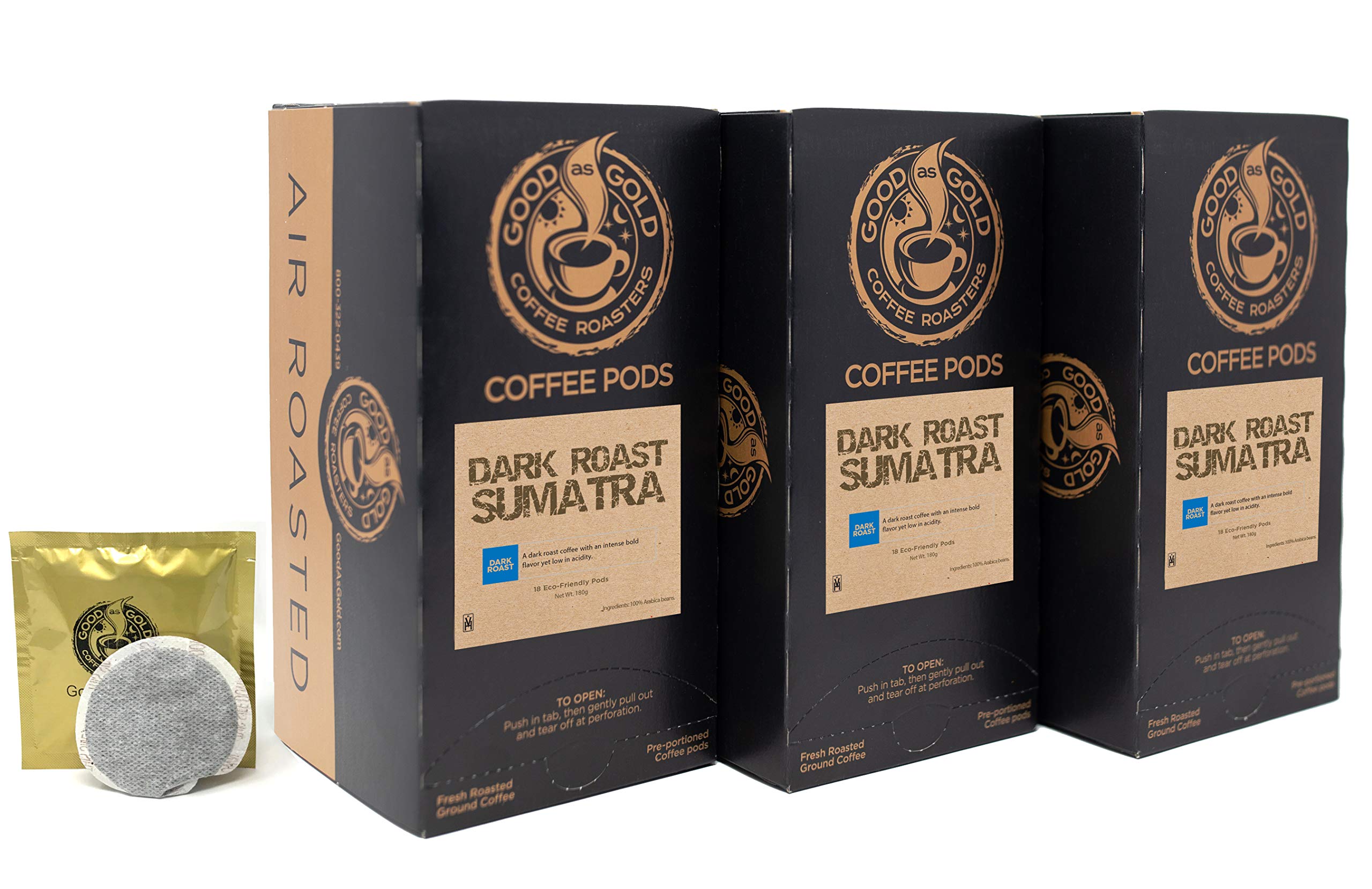 SUMATRA DARK ROAST COFFEE PODS- Good As Gold Coffee (3 Pack = 54 Pods)