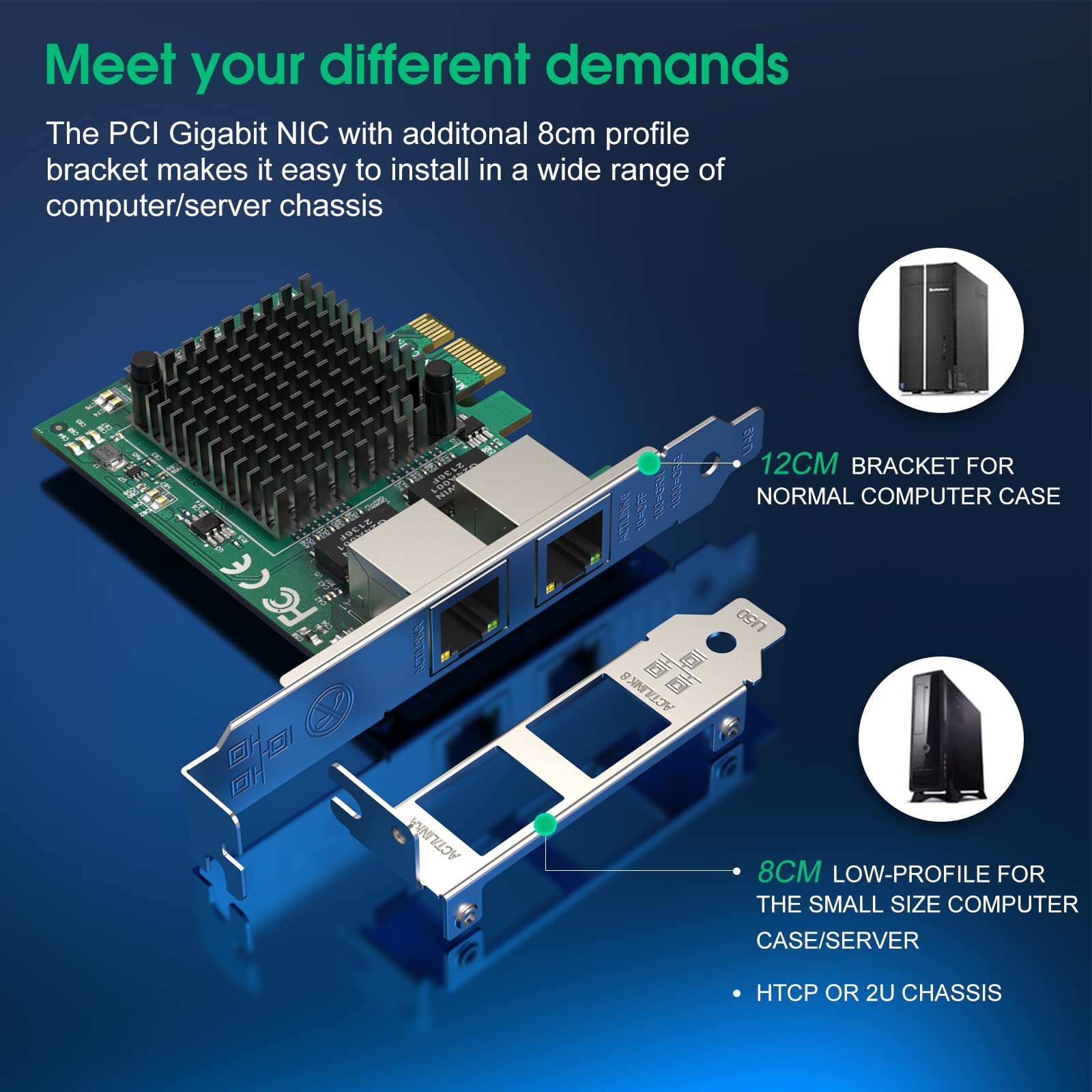 Gigabit Ethernet Converged 1G Network Card, Dual RJ45 Port Server Network Card with Intel 82571 Chipset Ethernet Adapter Low Profile LAN NIC Card for Support PXE for Windows/Windows Server/Linux