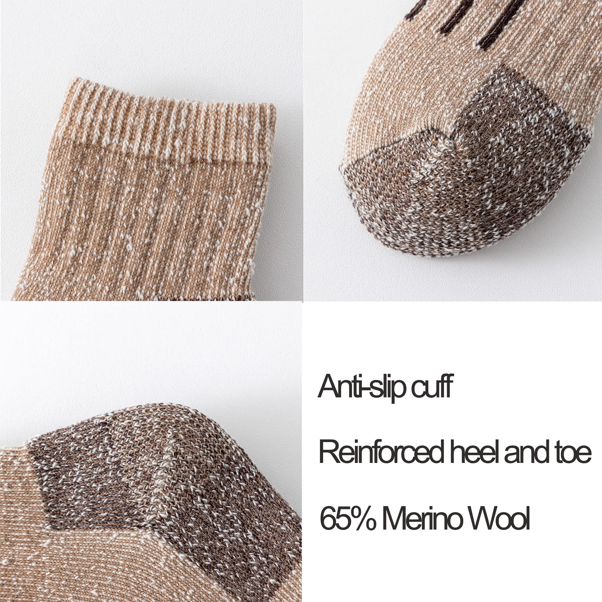 JORMATT Merino Wool Hiking Socks Men Women Thermal Heated Warm Cushioned Crew Boot Sock 3 Pairs, Men's Shoe Size 7-12