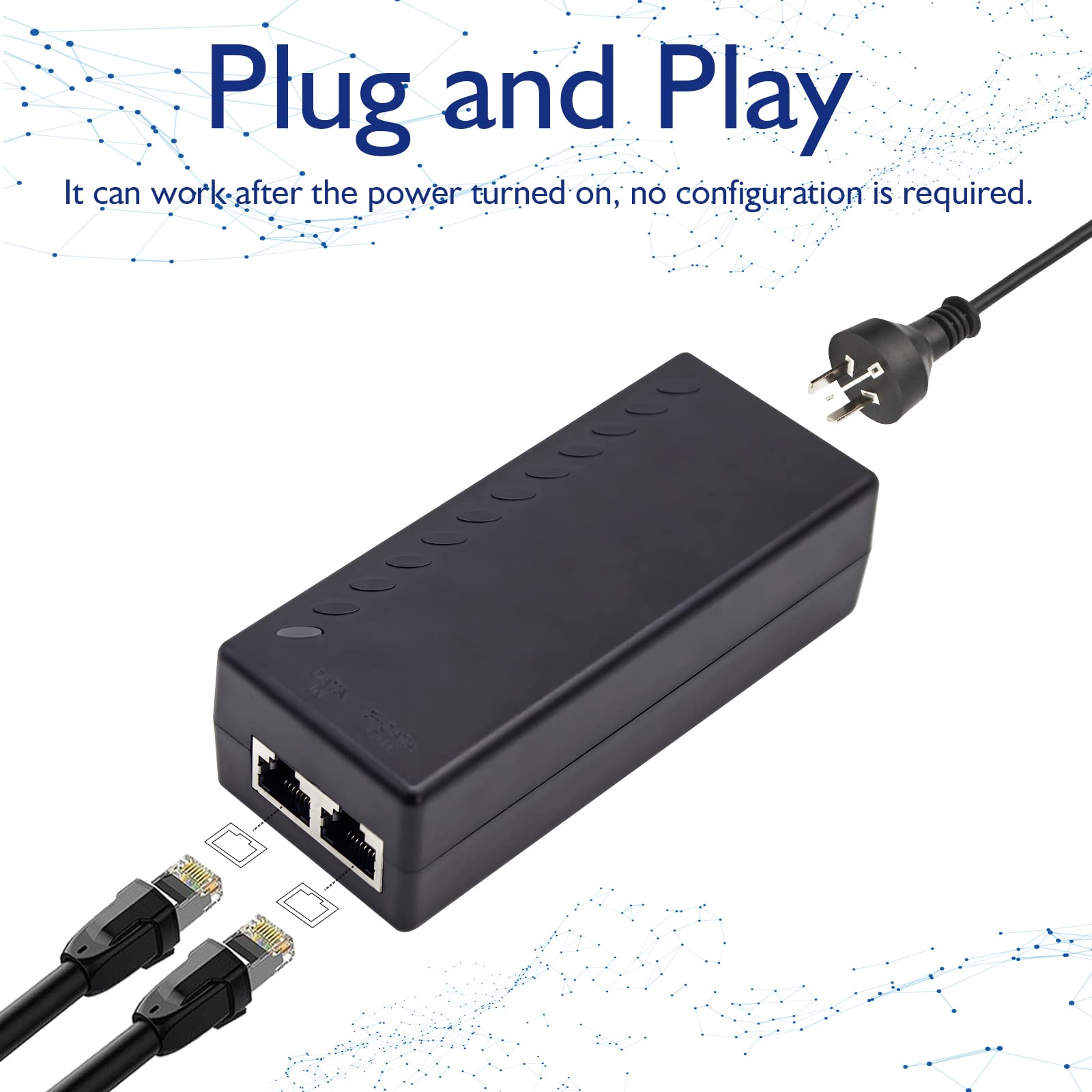 Gigabit PoE+ Injector Ethernet Adapter,10/100/1000Mbps, RJ45 30W, IEEE 802.3af/at Compliant, Up to 328 Feet,Plug & Play