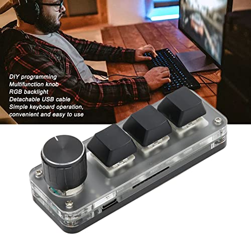 Pomya 3 Key Small Keypad, One Handed Mechanical Keyboard, RGB Backlight USB Programmable OSU Gaming Keyboard, with Knob for DIY Programming Gaming
