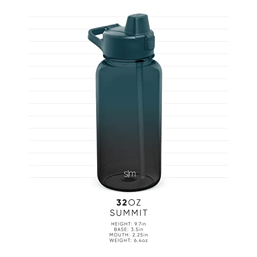 Simple Modern 32oz Water Bottle with Push Button Silicone Straw Lid & Motivational Measurement Markers | BPA-Free Plastic Sports Bottle Reusable for Gym, Travel | Summit Collection | Deep Ocean