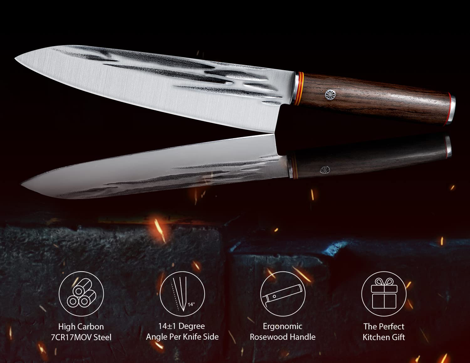 POPSUN Japanese Chef Knife, Sharp Hand Forged Kitchen Chef Knife, Professional 7cr17mov High Carbon Stainless Steel Gyuto Chef's Knife - Rosewood Handle & Gift Box