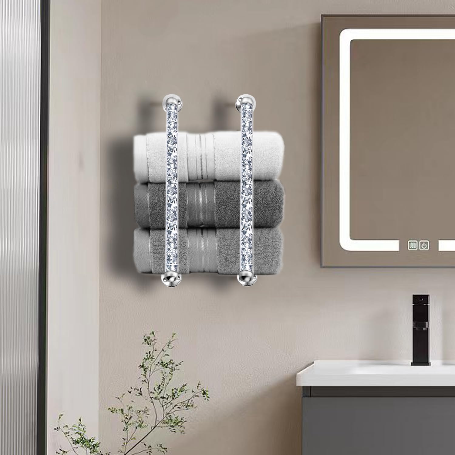 Meetart Towel Racks for Bathroom,Crystal Crushed Diamond Wall Towel Bar,2 Bar Mounted Bathroom Towel Organization for Rolled Towels,Rolled Blanket.(20”)
