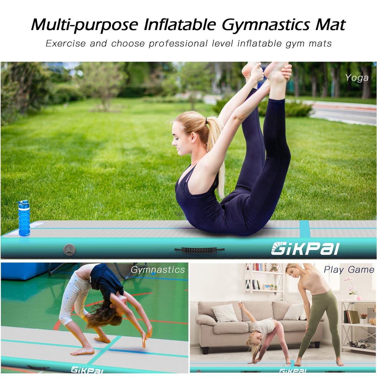 Fostoy Air Tumble Track Set Inflatable Gymnastics Mat with Electric Air Pump for Practice Gymnastics, Tumbling,Parkour, Home Floor