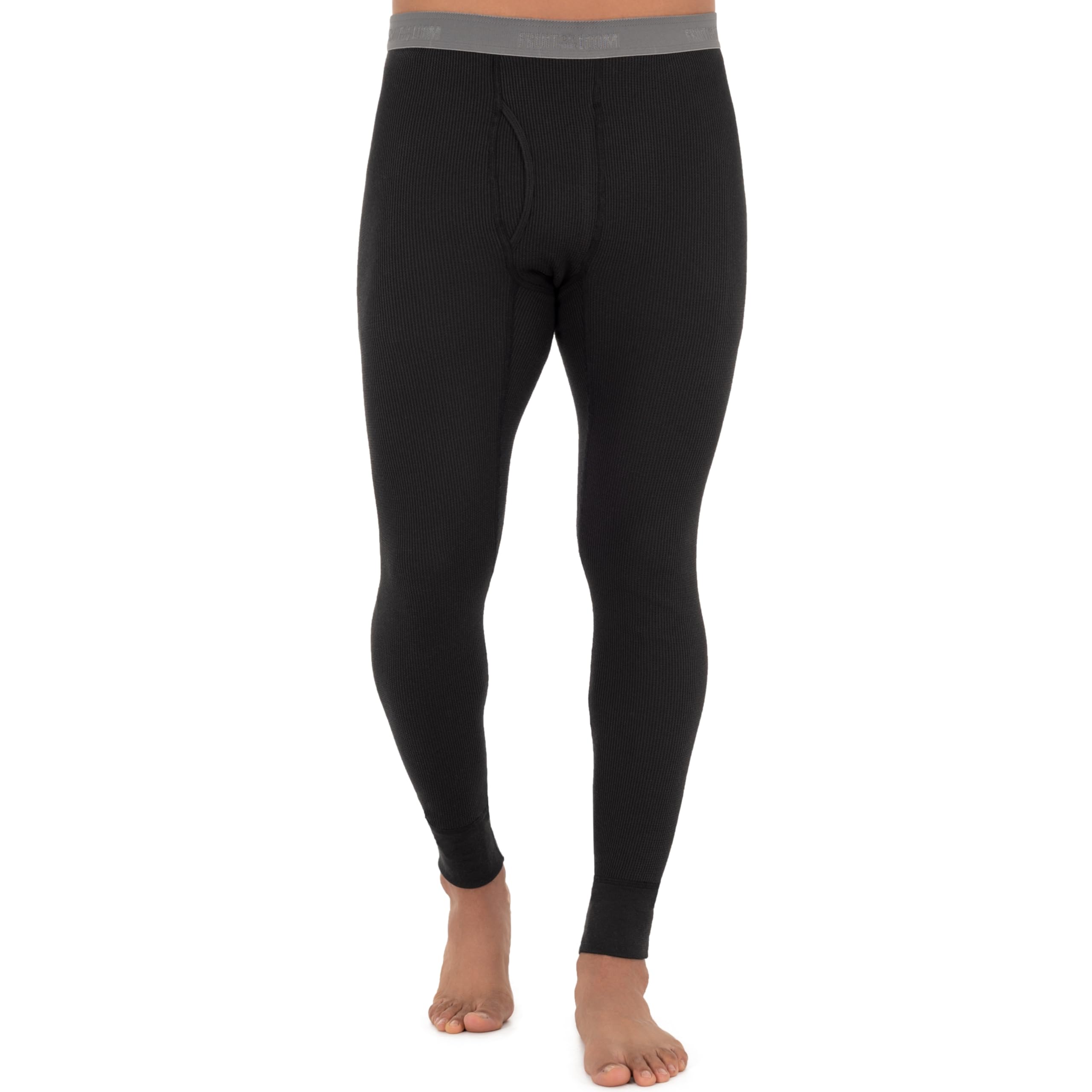Fruit of the Loom Men's Recycled Premium Waffle Thermal Underwear Long Johns Bottom (1, 2, 3, and 4 Packs), Black, 2X-Large