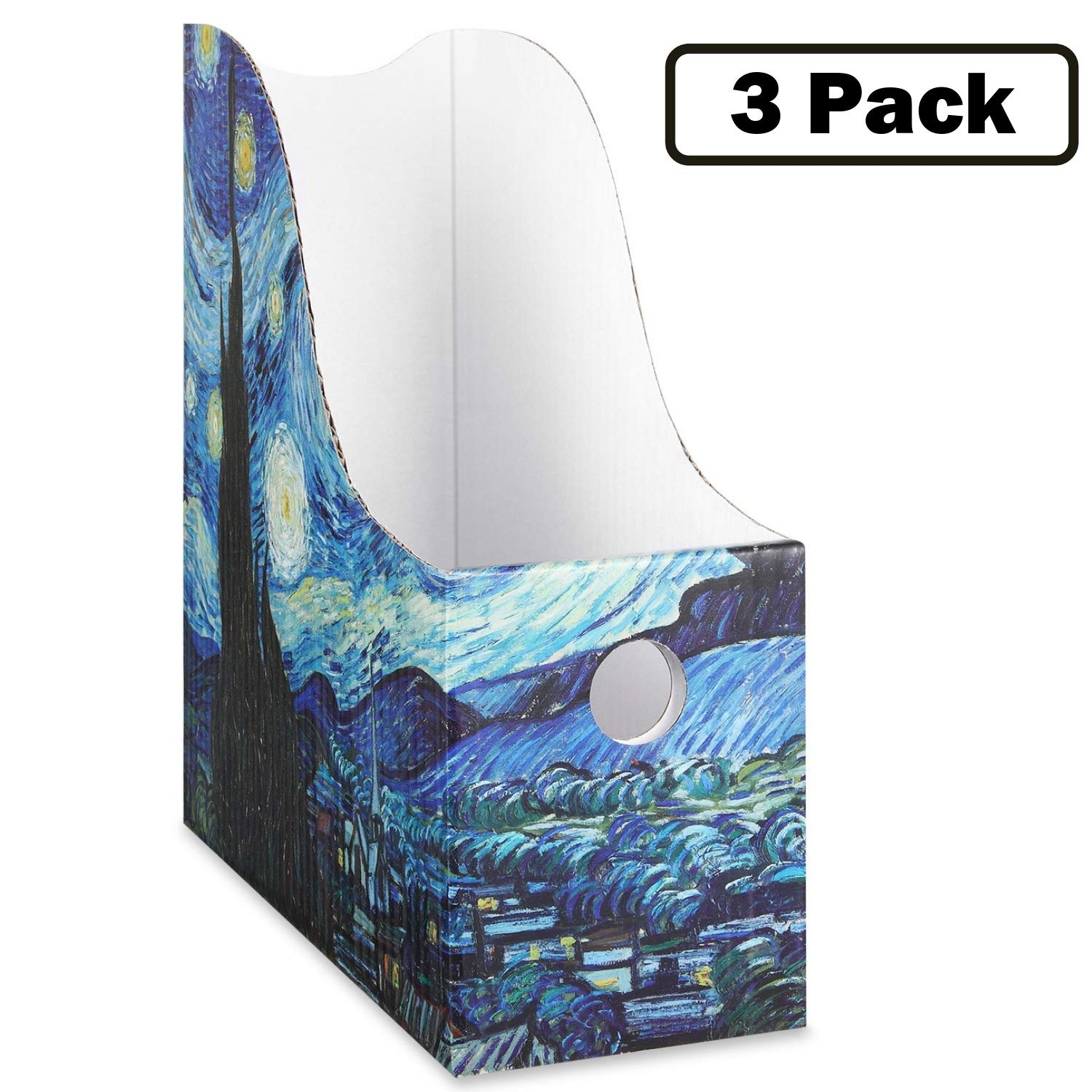Dunwell Magazine File Holders - (3 Pack, Starry Night), Decorative Book Box for Bookshelf & Desk, Sturdy Cardboard, Easy to Assemble & Store, Folder Holder Organizer for Office, School & Home