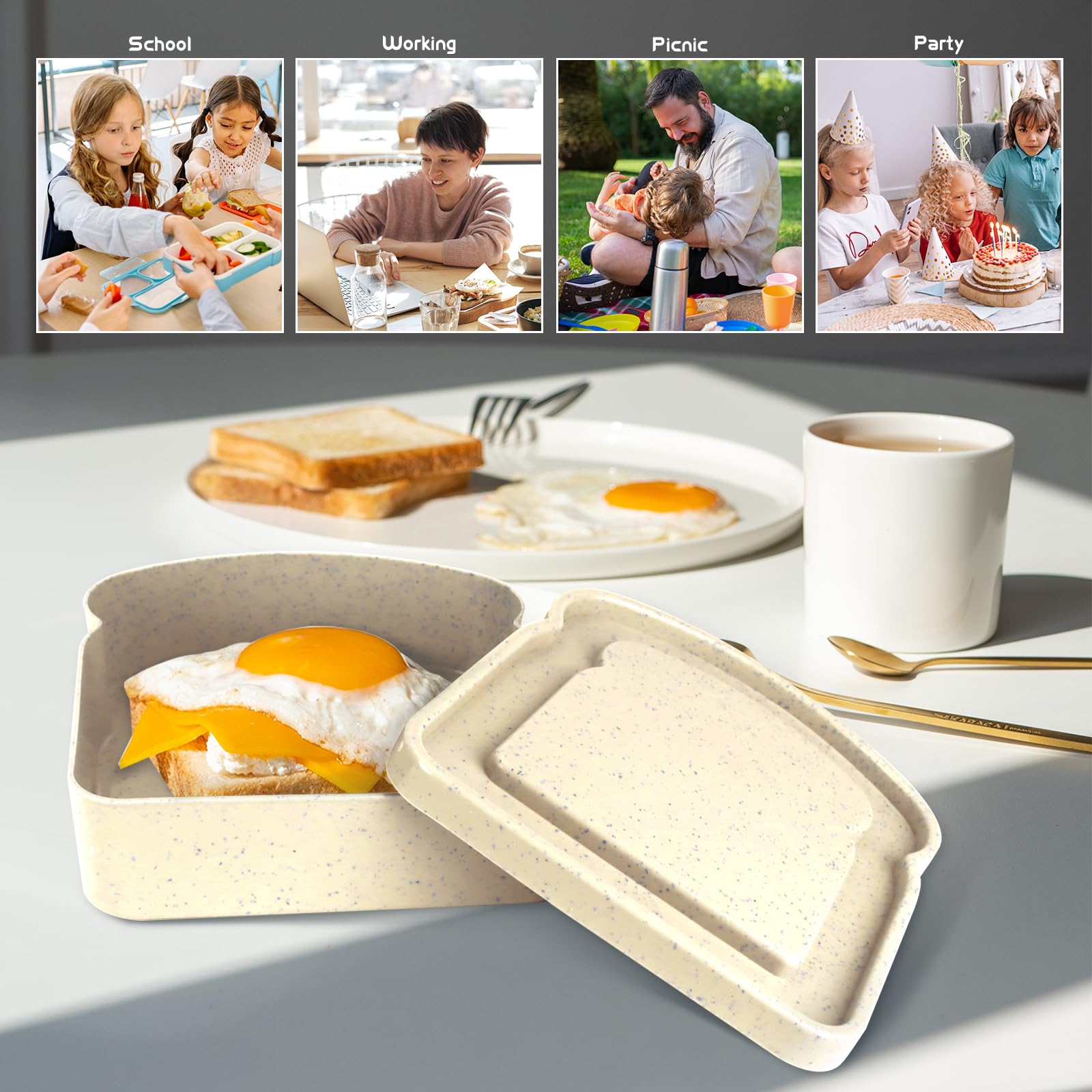 GothaBach 4 PCS Toast Shape Sandwich Box, 14Oz Sliced Toast box, Toast Fresh-keeping Container, Sandwich Containers for lunch boxes-Allow Microwave Heating and Frozen Preservation