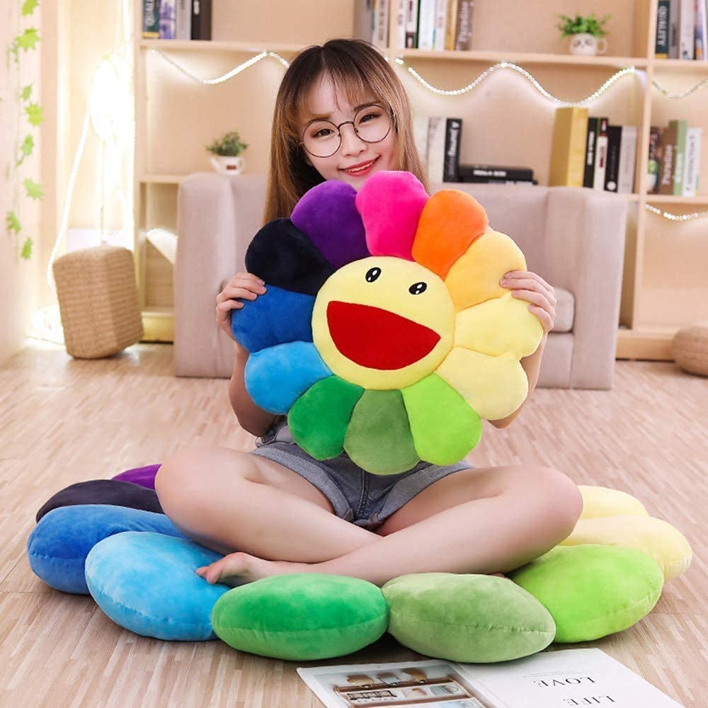 SNEPOO Smile Face Plush Rainbow Pillow, Sunflower Indie Decor Plush Pillow Soft & Comfortable Flower Floor Pillow for Home Reading Bed Room Decoration