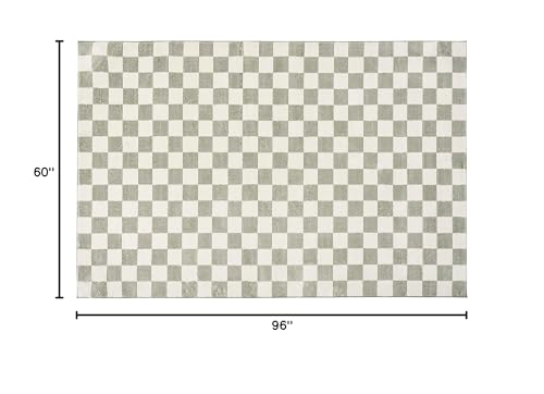 Revival Rugs Gambit 5'3"x8' Checkered Rug Washable Area Rug for Living Room Bedroom - 100% Recycled Oeko-TEX Certified, Medium Pile, Green, Beige