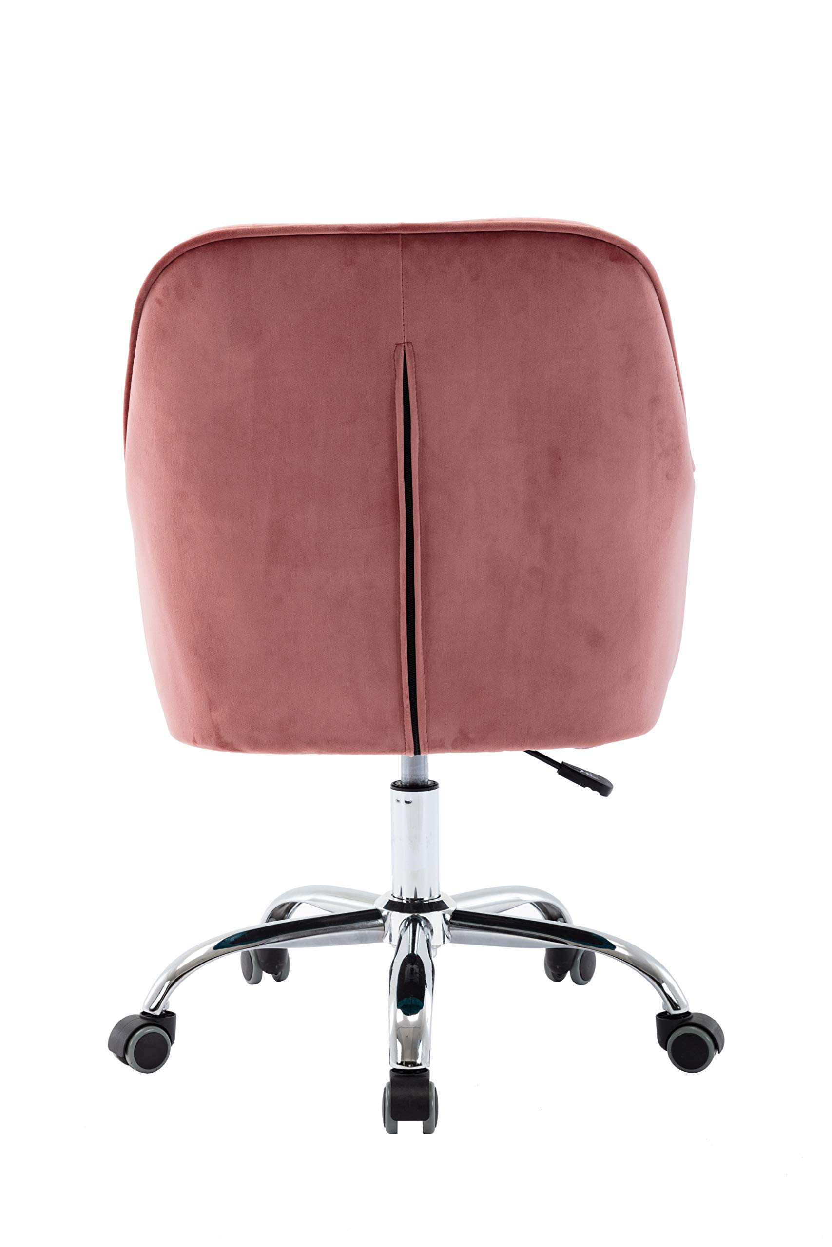 Goujxcy Upholstered Velvet Swivel Chair on Rolling Castors, Adjustable Lift Height Home Office Leisure Armrest Shell Chair with Backrest, Pink