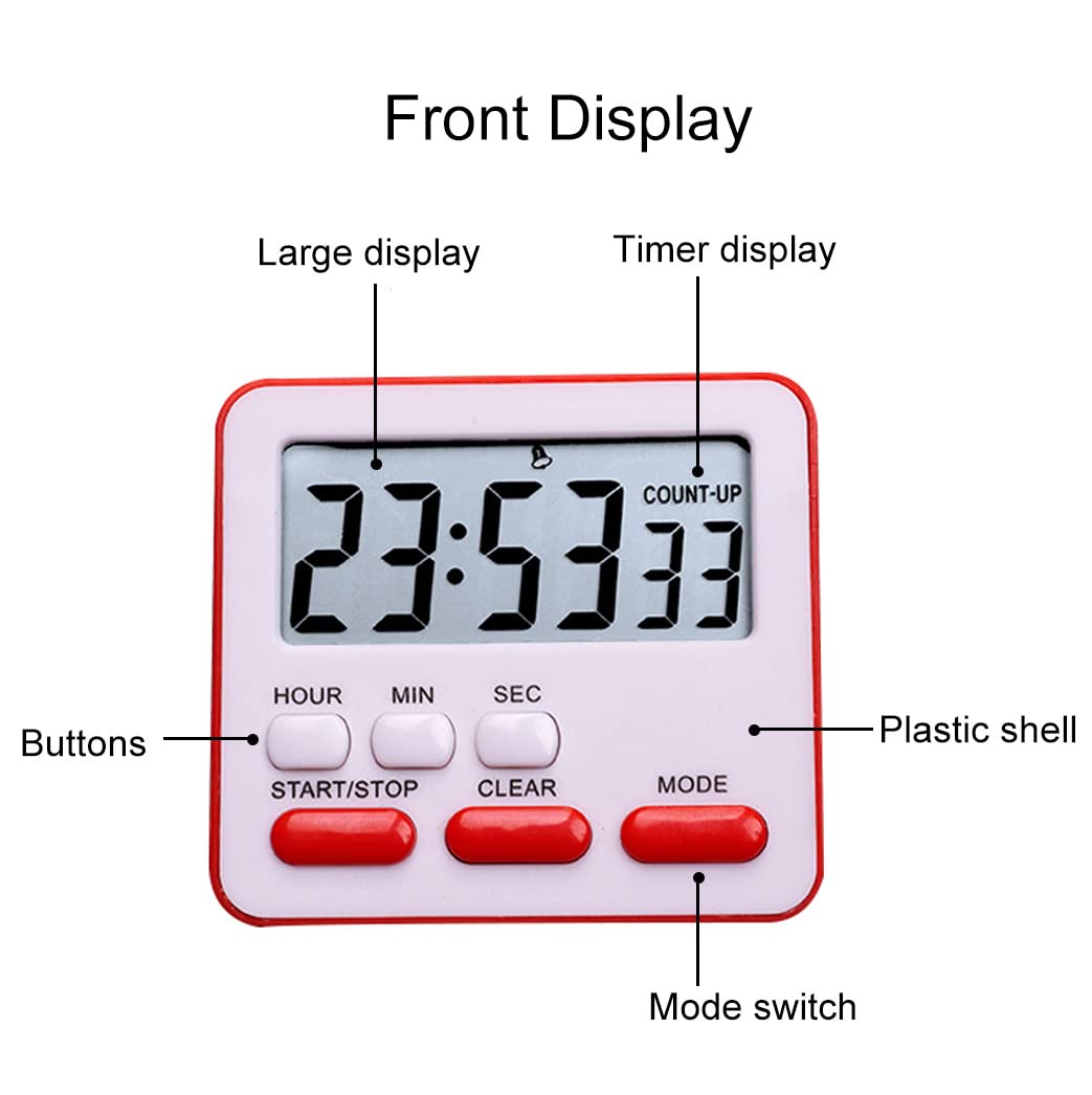 Jeeje Electronic Kitchen Timer, Large Screen with Multifunctional Count up Countdown Alarm Clock Silence Memory Magnetic Suction Snooze Battery Powered for Students Baking